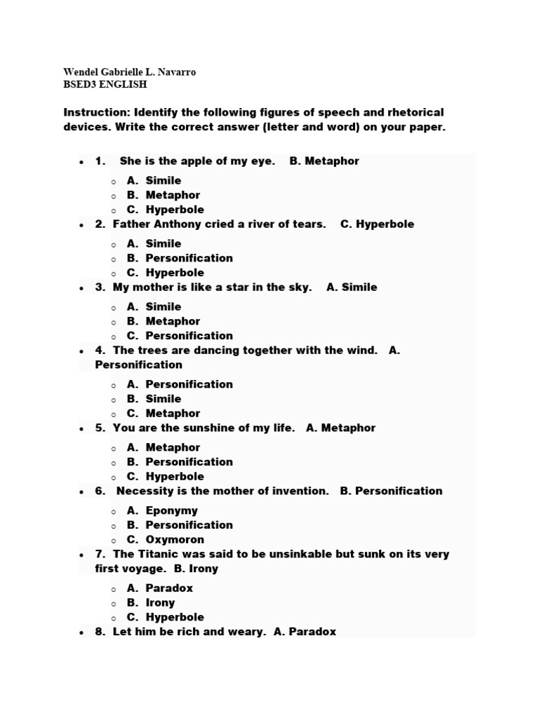 Fig - of Speech Activity | Download Free PDF | Philology | Language ...