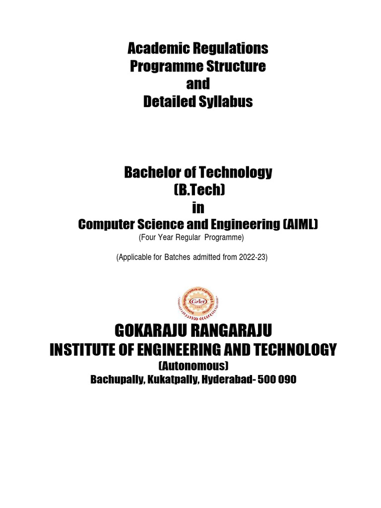 B.tech GR22 Aiml | PDF | University And College Admission | Computer ...