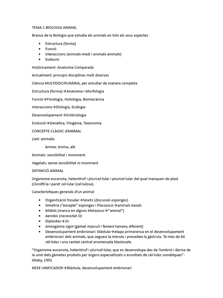 Tema 1 Biologia Animal | PDF