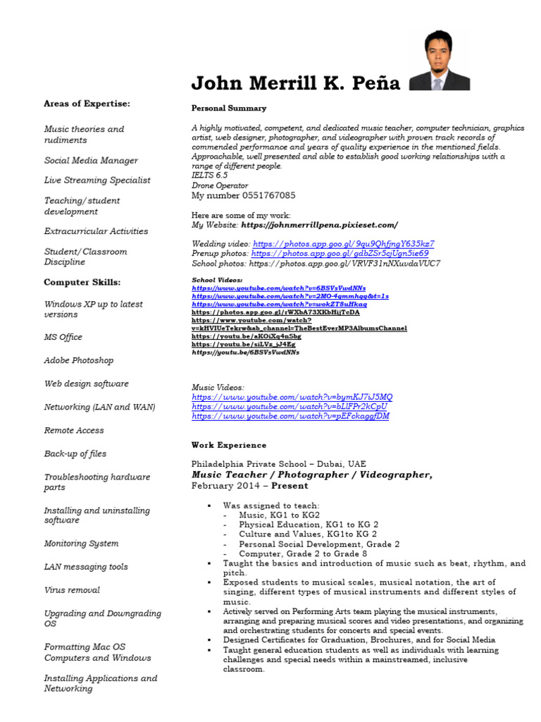 John Merrill Pena - CV 2023 | PDF | Music Education | World Wide Web