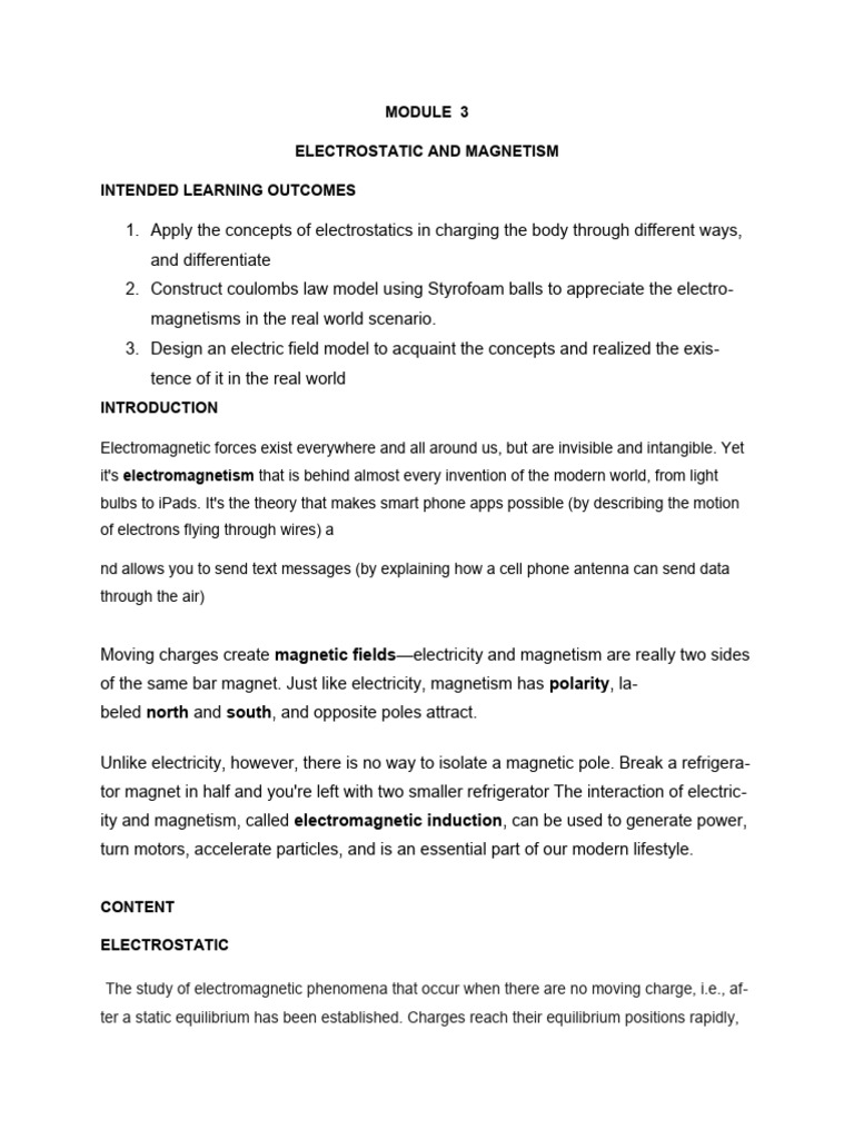 MODULE 3 - (ELECTROSTATIC MAGNETISM) - Lecture Only | PDF | Electrical ...