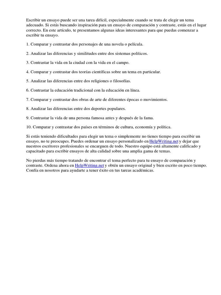 Ideas para Temas de Ensayo de Comparación y Contraste | PDF | Scribd ...