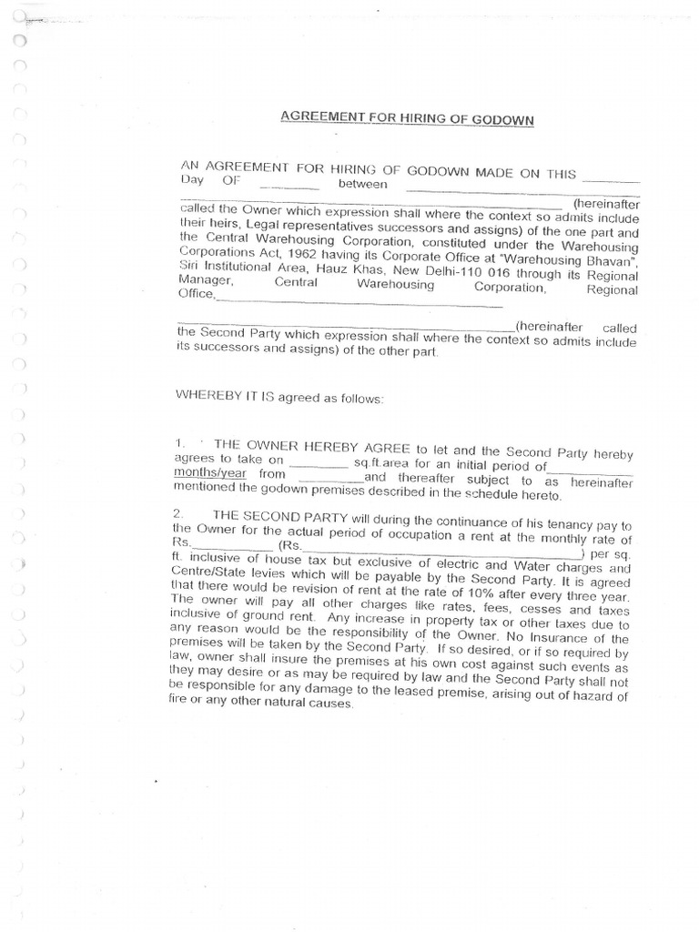 Format Agreement Format Hiring of Godown | PDF