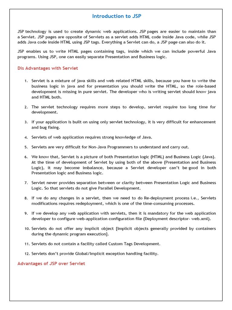 Introduction To JSP | PDF | Web Server | Internet & Web