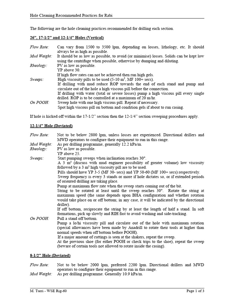 Hole Cleaning Practices for Rabi Drilling | PDF | Pump | Viscosity