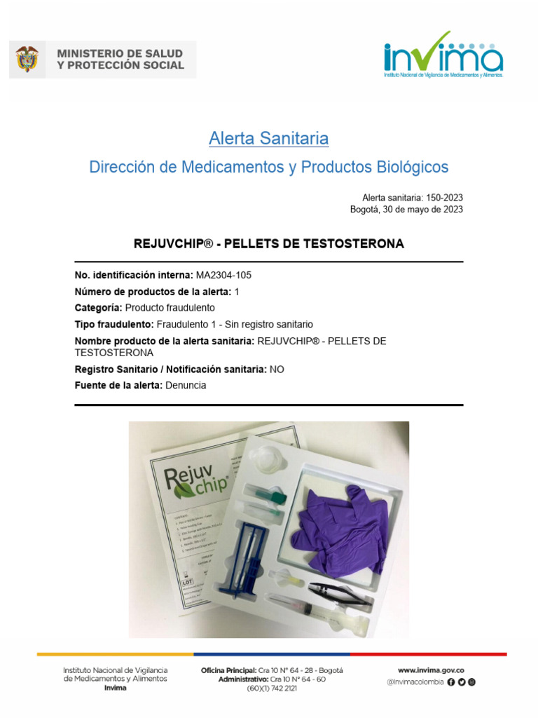 Alerta Sanitaria - 150-2023 - REJUVCHIP® - PELLETS DE TESTOSTERONA ...