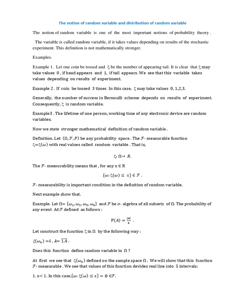 Lecture 6. Random Variable and Its Distribution | PDF | Random Variable | Probability Theory