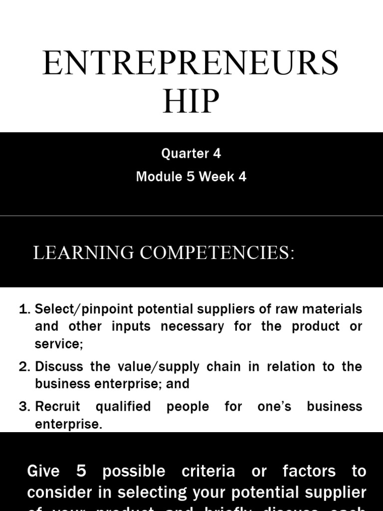 Entrep Q4 M5 | PDF | Supply Chain | Recruitment