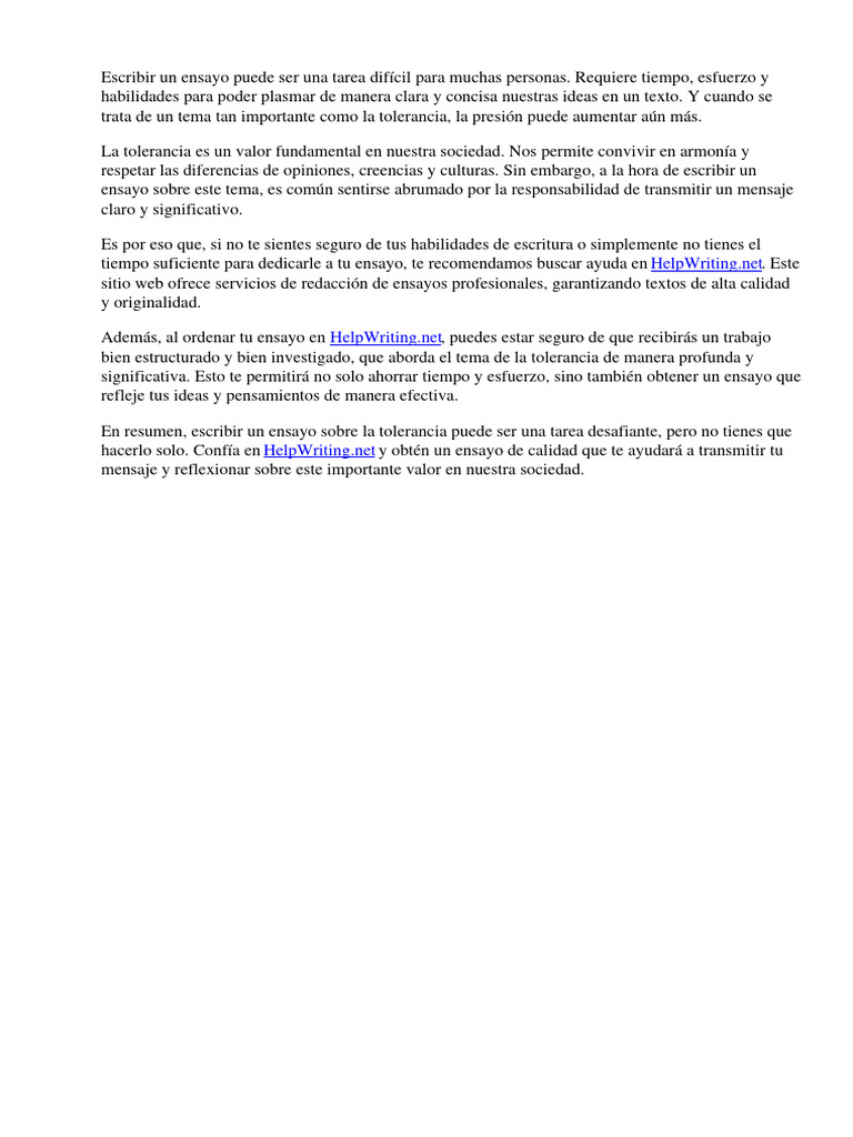 Ensayo Sobre La Tolerancia | PDF | Tolerancia | Ensayos