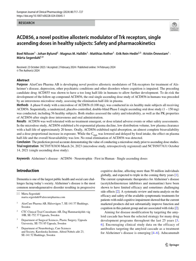 ACD856, A Novel Positive Allosteric Modulator of TRK Receptors, Single ...