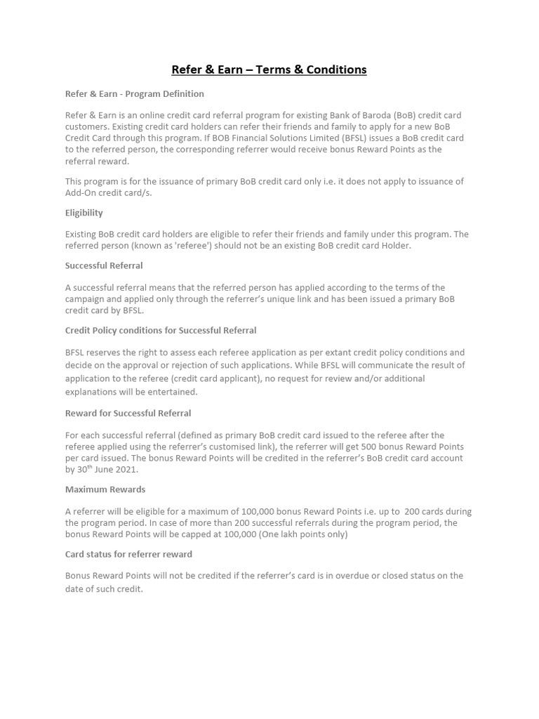 Refer & Earn - Terma & Conditions | PDF | Credit Card | Loyalty Program Refer & Earn - Terma & Conditions | PDF | Credit Card | Loyalty Program