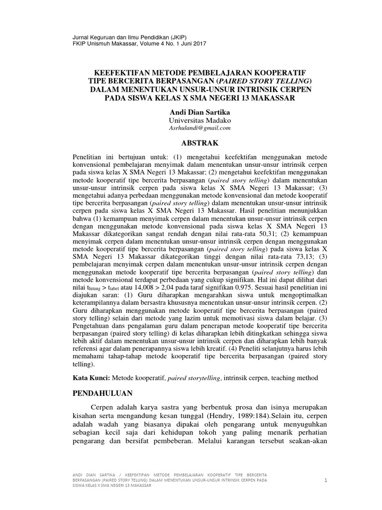 Keefektifan Metode Pembelajaran Kooperatif Tipe Bercerita Berpasangan ...