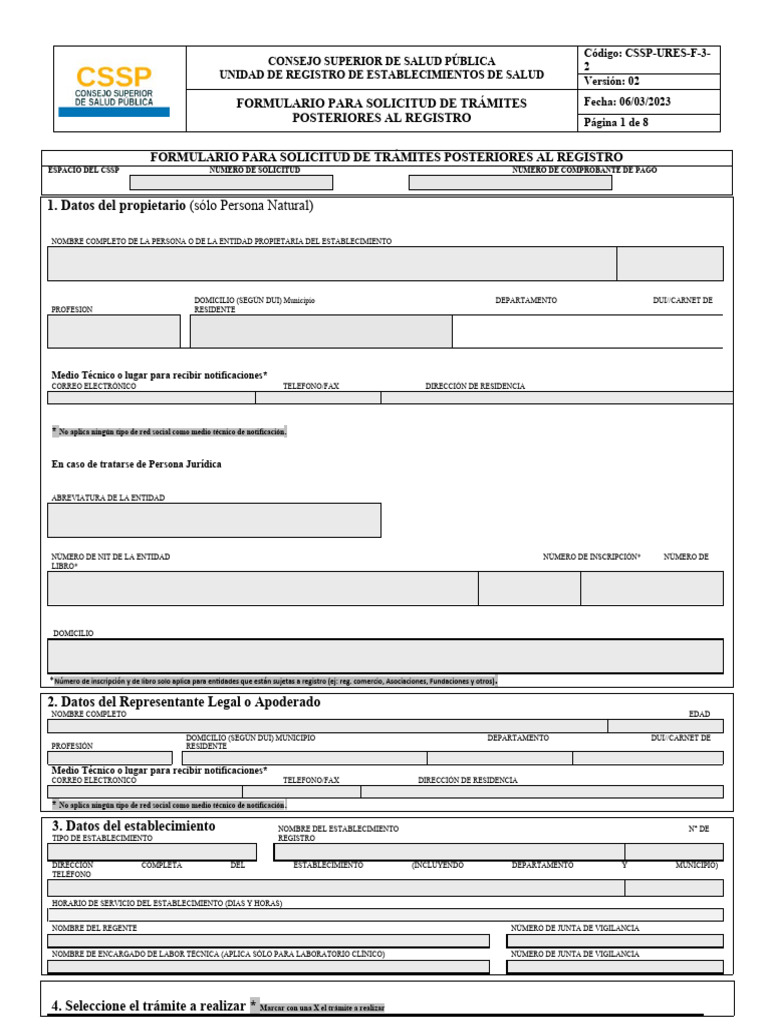 Cssp Ures F 3 2 Formulario Para Solicitud De Trámites Posteriores Al