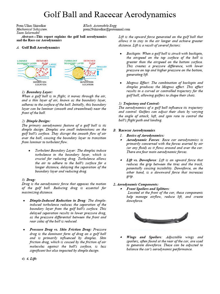 Golf Ball and Racecar Aerodynamics | PDF | Drag (Physics) | Lift (Force)
