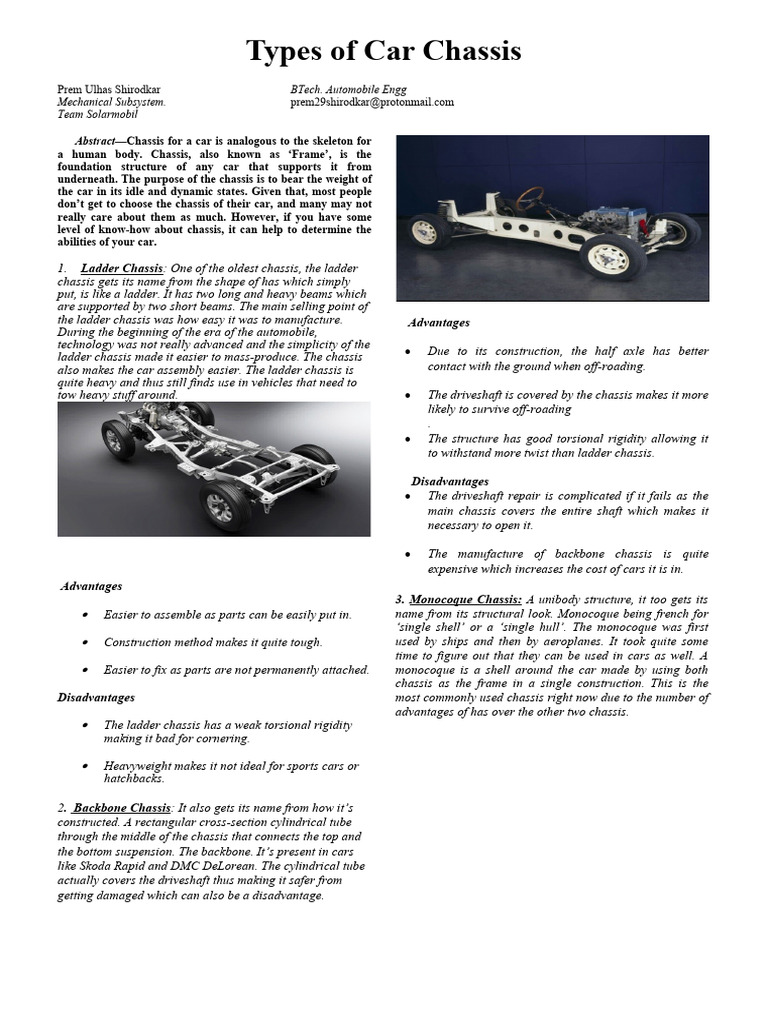 Types of Car Chassis | PDF | Automotive Industry | Vehicle Technology