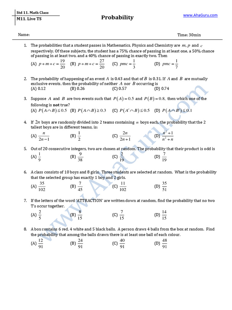 M11 Probability TS | PDF | Probability | Mathematics