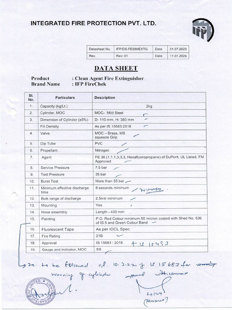 Datasheet For Clean Agent Fire Extinguishers | PDF