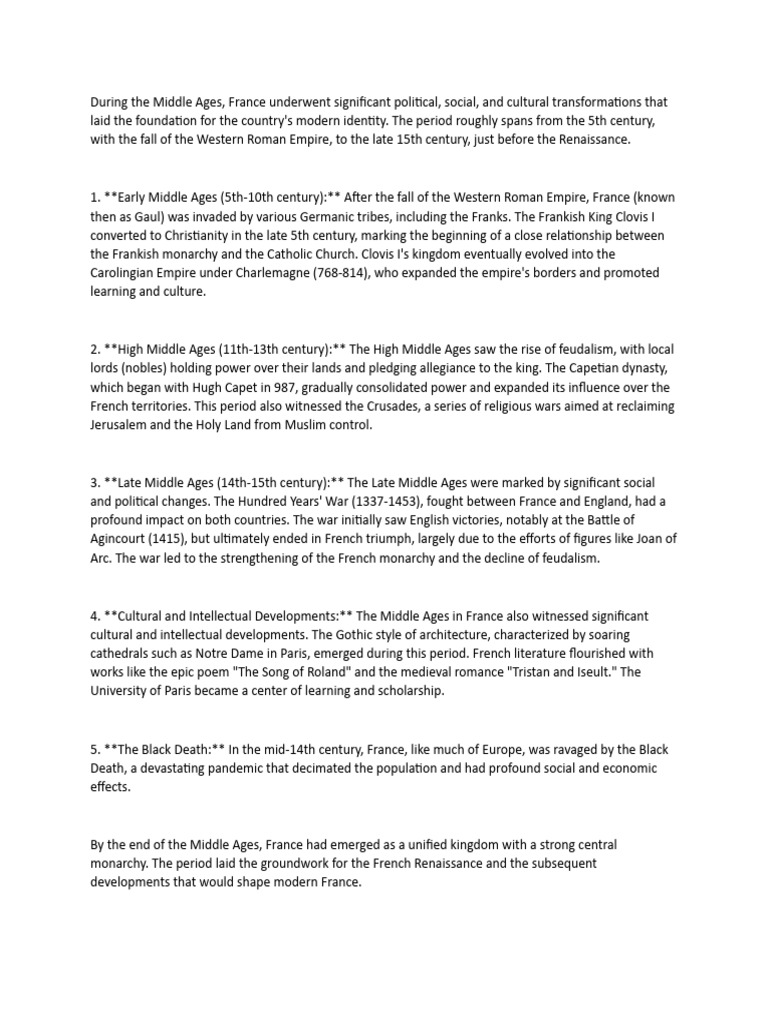 France History On The Middle Age | PDF | Middle Ages | France