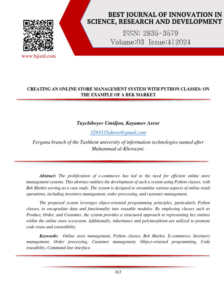 317-325 Creating An Online Store Management System With Python Classes On The Example of A Bek ...