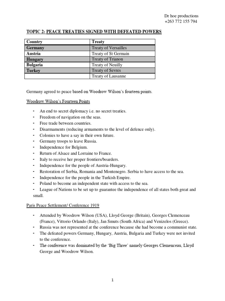 Post-WWI Peace Treaties Overview | PDF | Treaty Of Versailles | Allies ...