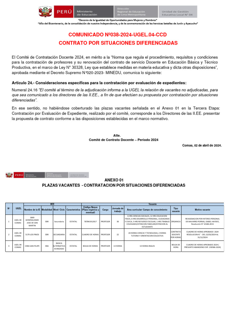 Comunicado Nâ°038-2024-Ccd | PDF