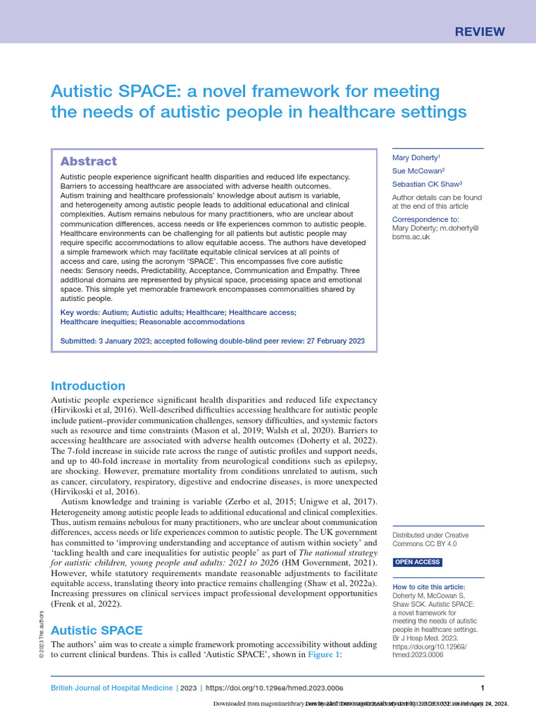 Doherty Et Al 2023 Autistic Space A Novel Framework For Meeting The ...