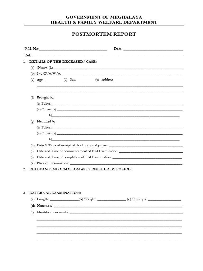 Postmortem Report Template | PDF | Anatomy | Human Anatomy