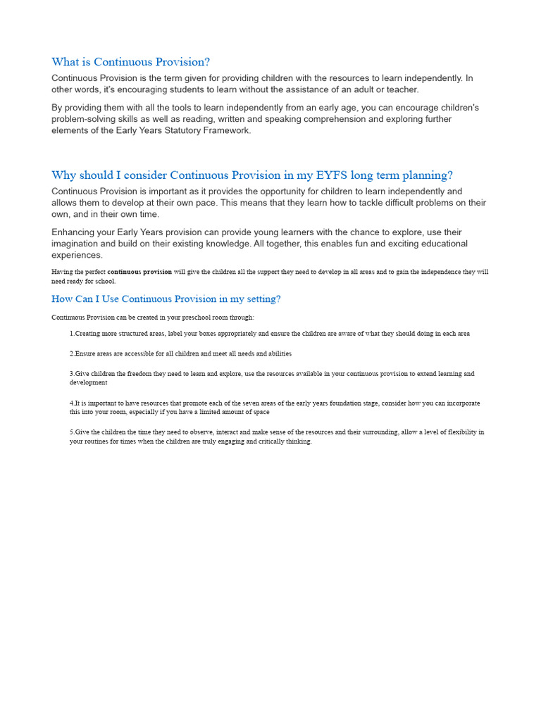 What is Continuous Provision | PDF | Reading Comprehension | Learning