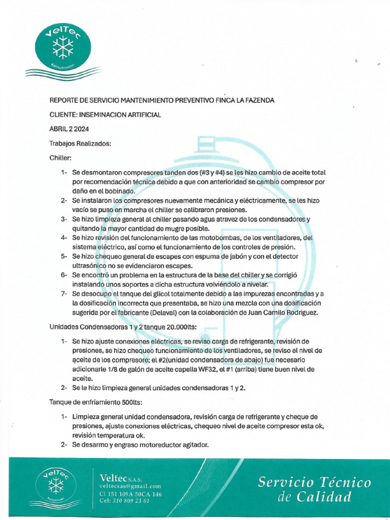 Informe de Servicio Chiller | PDF