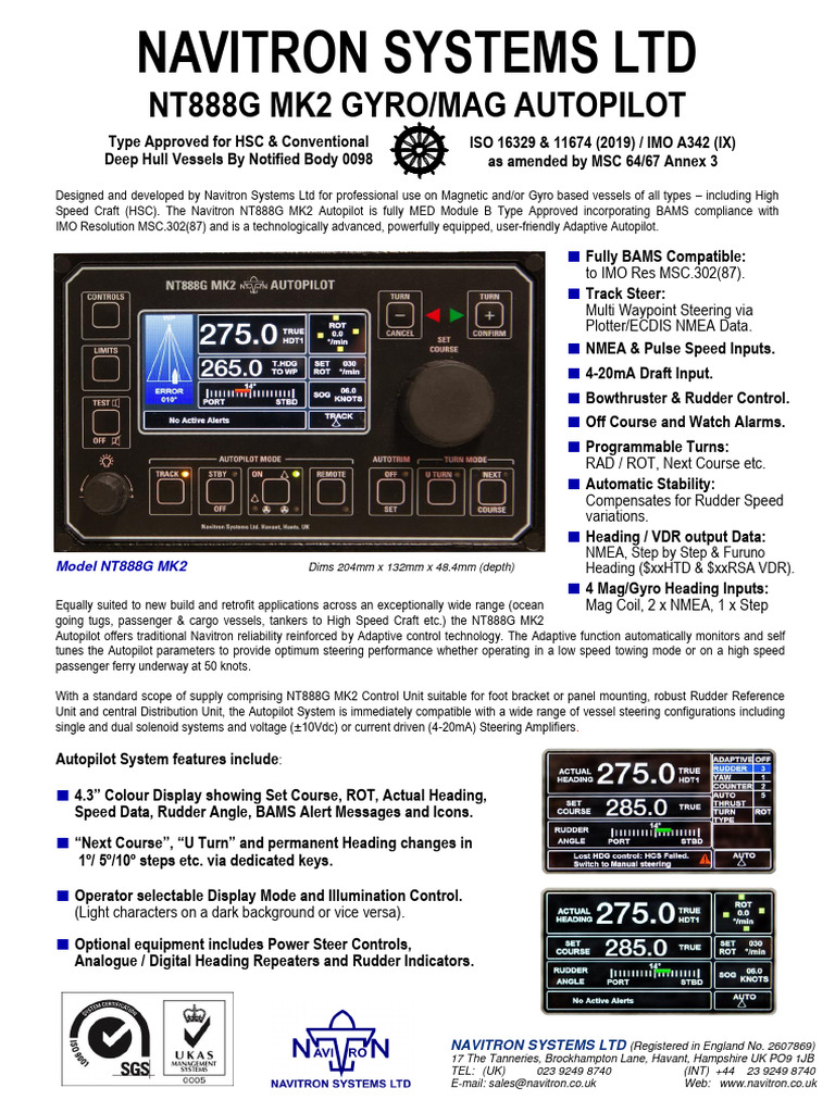 Nt888G Mk2 Gyro/Mag Autopilot | PDF | Rudder | Electronics