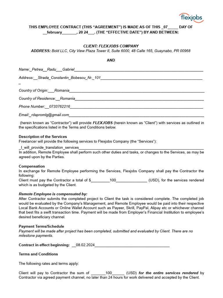 Flexjobs Freelance Contract | PDF | Employment | Payments