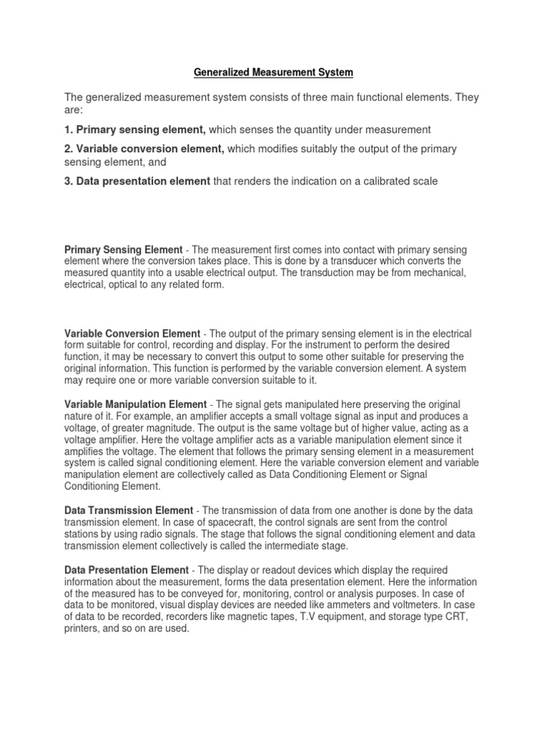 The Generalized Measurement System Consists of Three Main Functional ...