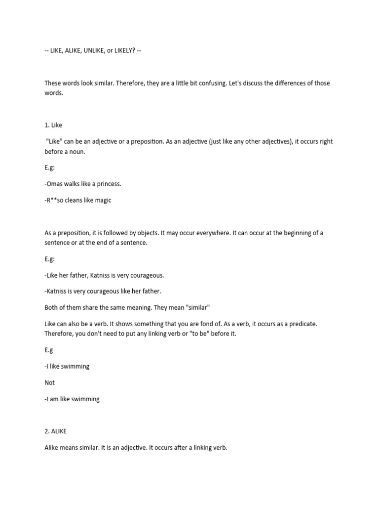 Understanding Like, Alike, and Unlike | PDF