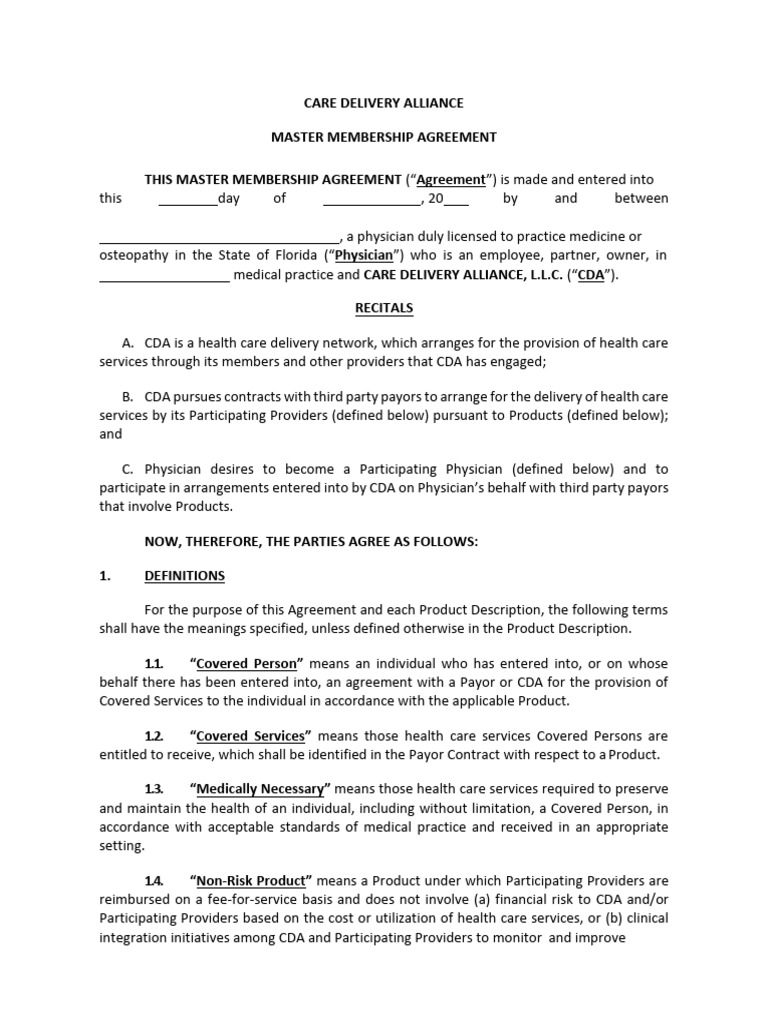 Master Membership Agreement | PDF | Health Insurance Portability And Accountability Act | Health ...