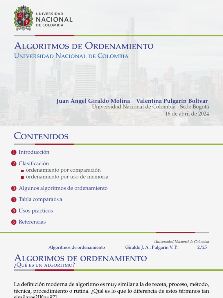 Universidad Nacional de Colombia Algoritmos de Ordenamiento | PDF ...