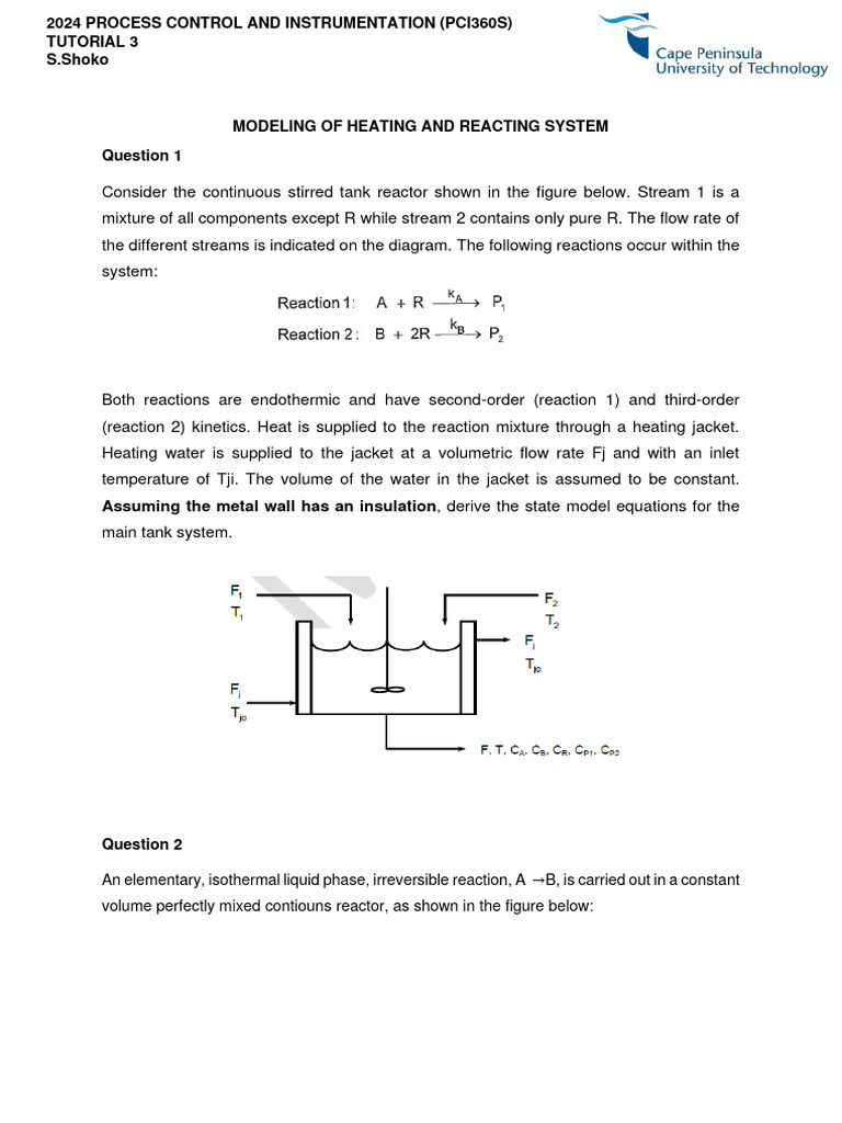2024 PCI360S Tutorial 3 Questions | PDF | Chemical Reactor | Heat