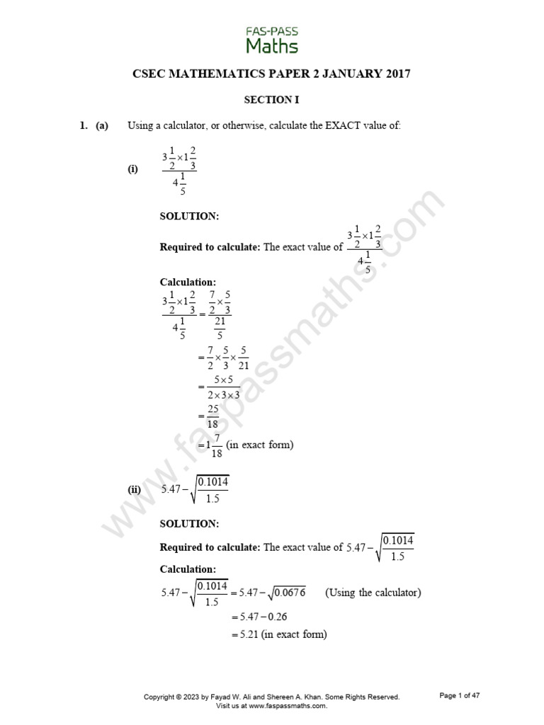 CSEC Maths 2017 January Past Paper Solutions | PDF | Triangle | Circle