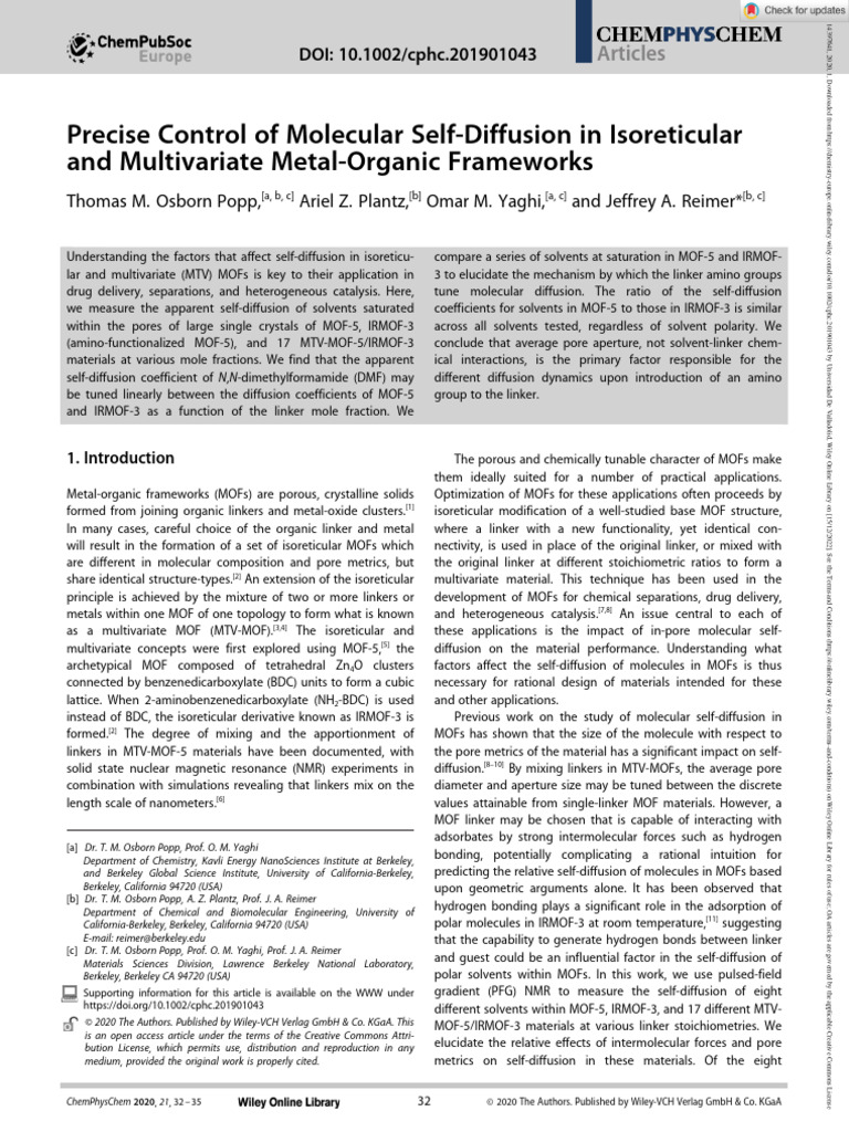 Diffusion Control in Metal-Organic Frameworks | PDF | Diffusion | Applied And Interdisciplinary ...