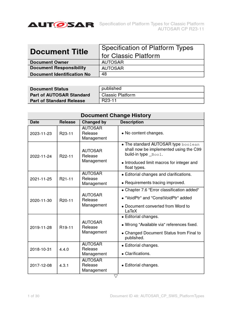 AUTOSAR CP SWS PlatformTypes | PDF | Boolean Data Type | Integer ...