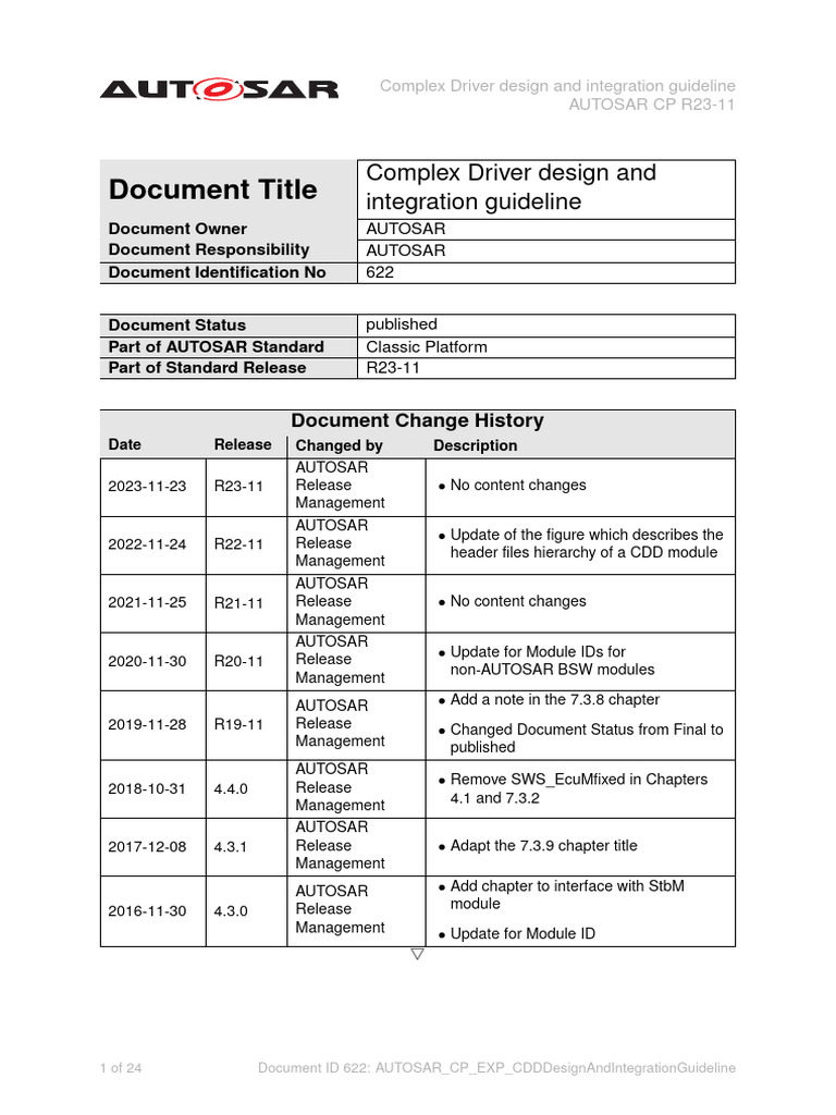 AUTOSAR_CP_EXP_CDDDesignAndIntegrationGuideline | PDF | Specification (Technical Standard ...