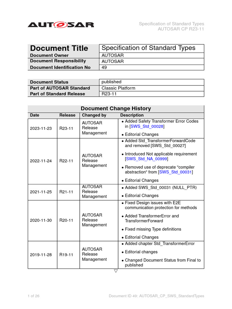 AUTOSAR CP SWS StandardTypes | PDF | Specification (Technical Standard ...