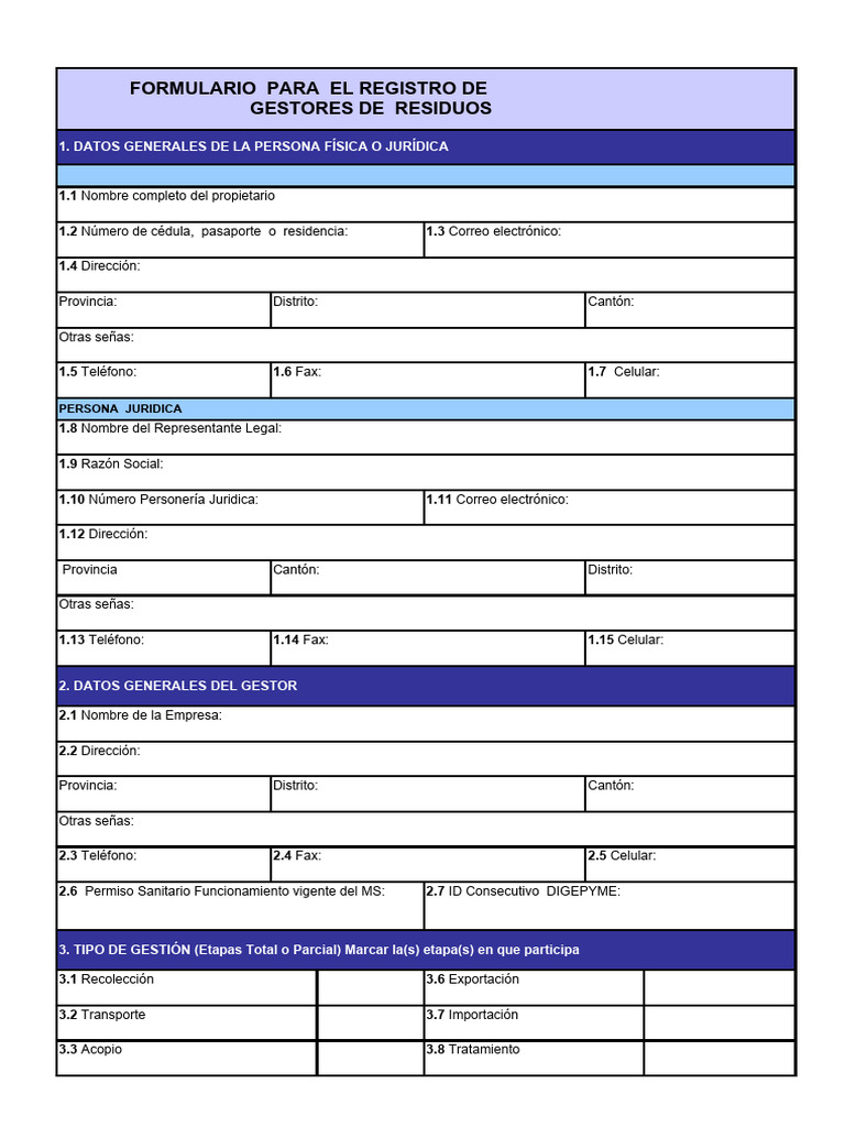 Formulario Gestor de Residuos | Descargar gratis PDF | Residuos ...