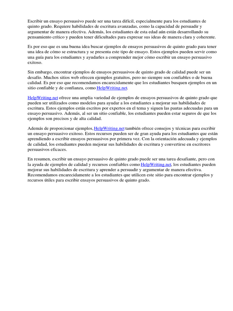 Ejemplos de Ensayos Persuasivos de Quinto Grado | PDF | Ensayos | Escritura