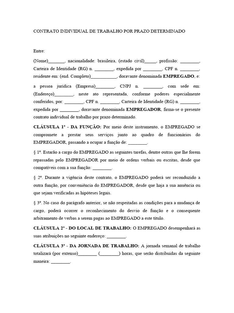 Contrato Individual de Trabalho Por Prazo Determinado | PDF | Hora extra | Direito Privado
