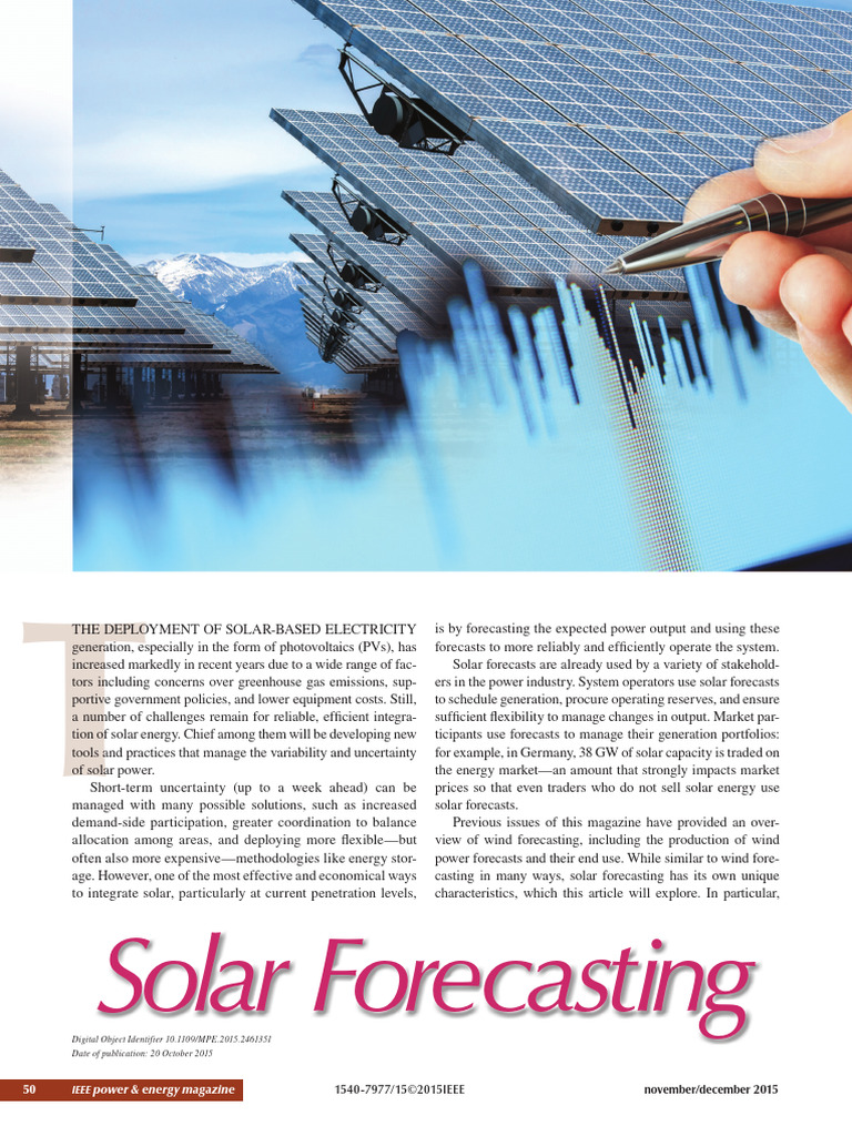 IEEE - Solar Forecasting - Methods Challenges and Performance | PDF | Numerical Weather ...