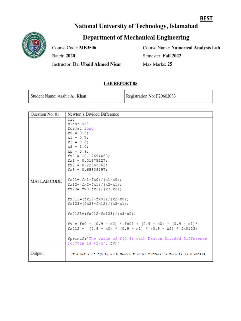 Experiment 5 - Newton's Divided Difference | PDF