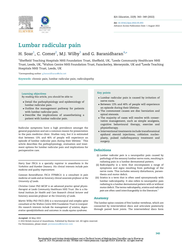 Lumbar Radicular Pain | PDF | Vertebral Column | Vertebra