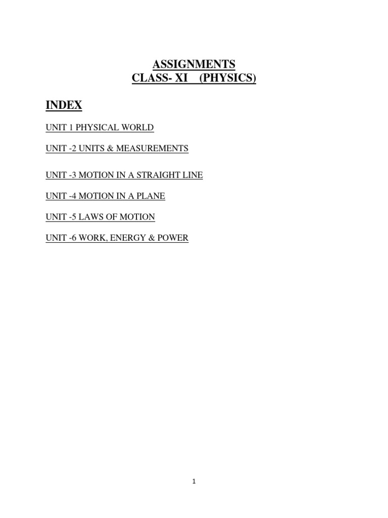 Document1 2022new Asssignment Class Xi Physics +MCQ (1) August | PDF ...