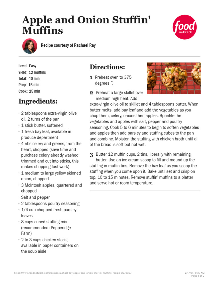 Apple and Onion Stuffin' Muffins Recipe - Rachael Ray - Food Network ...