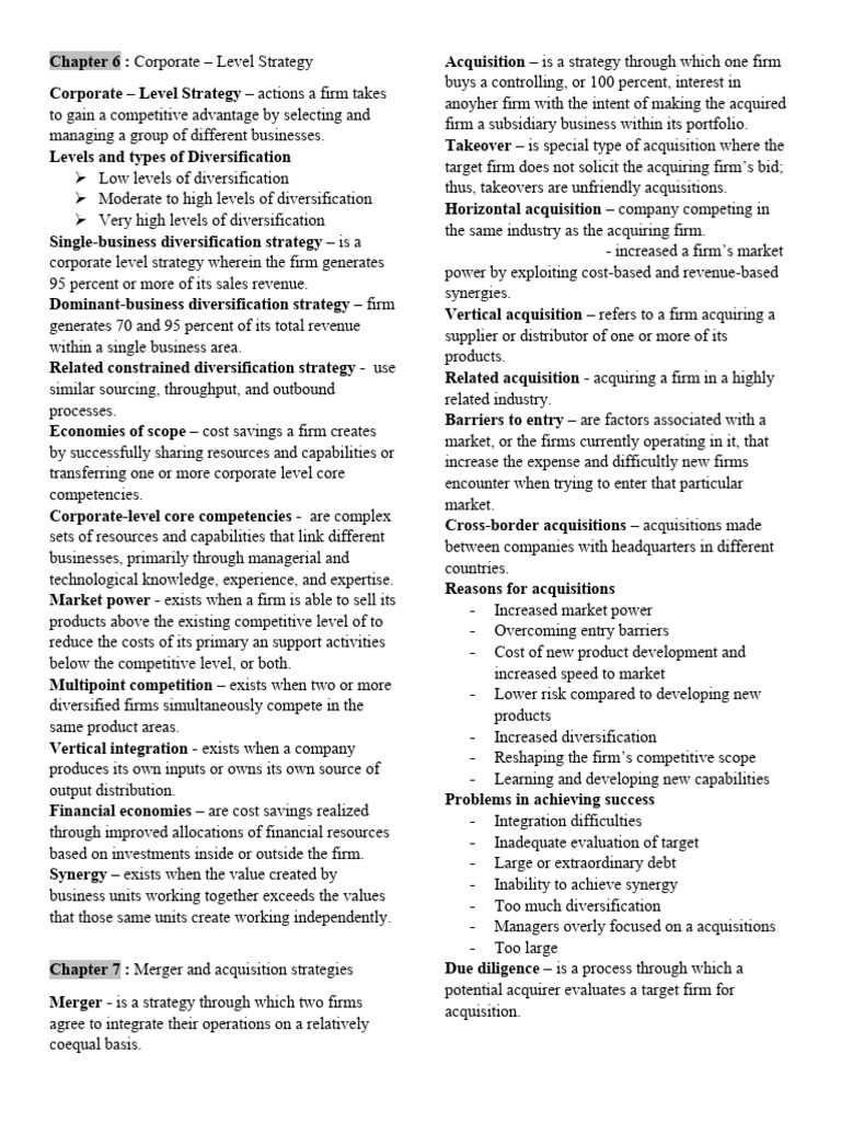 STRATEGIC MANAGEMENT NOTES | PDF | Strategic Management | Mergers And ...